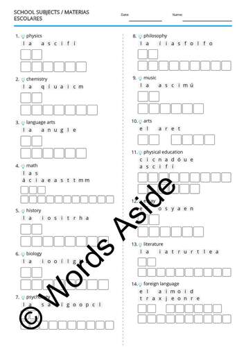Spanish English Bilingual Vocabulary Worksheets Cards Puzzles Games SCHOOL