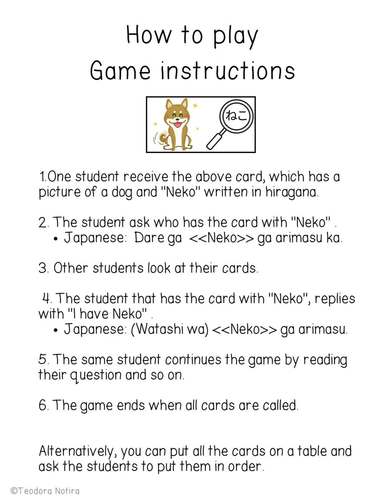 Japanese Games: I Have, Who Has? Vocabulary practice by Teodora Notira