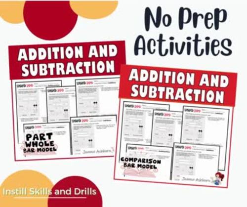 Addition and Subtraction Bar Model Word Problems Worksheets & Videos BUNDLE