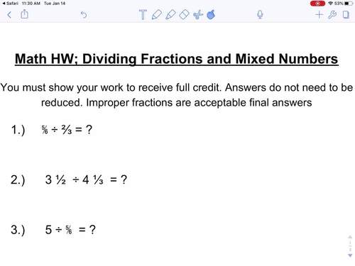 Math HW Video; Dividing Fractions and Mixed Numbers | TPT