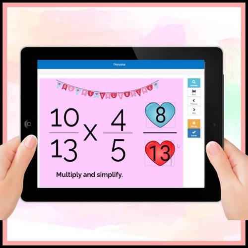 Valentine's Day Multiplying Fractions Boom Cards by Mrs Tut's Math Class