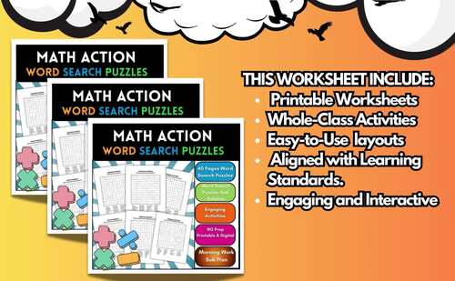 Fun Math Action Word Search Activities Morning Work 4th,5th,6th,7th,8th ...
