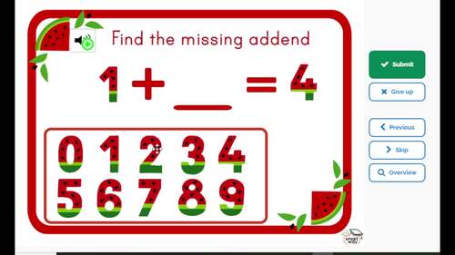 Watermelon-Themed Missing Addends to 10 Boom Cards by Smart Way | TPT