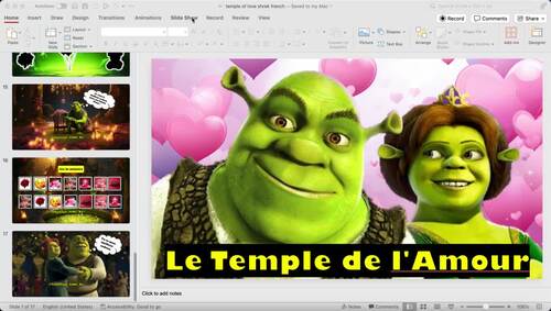 Shrek Temple of Love French reading digital back to school activity