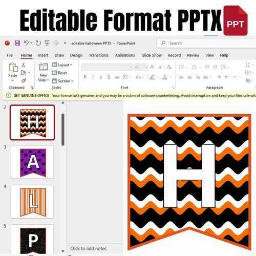 Editable Halloween Banner Printable-Pennants Classroom Decor -pptx format