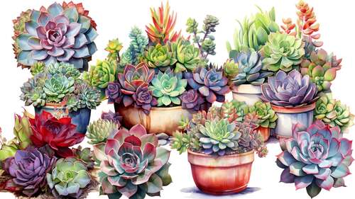 Watercolor Succulents Clipart Set of 20 Files by ArtisticTimberStudio