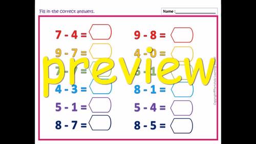 Subtraction – numbers 0 to 10 – Cut and paste worksheets Activities.