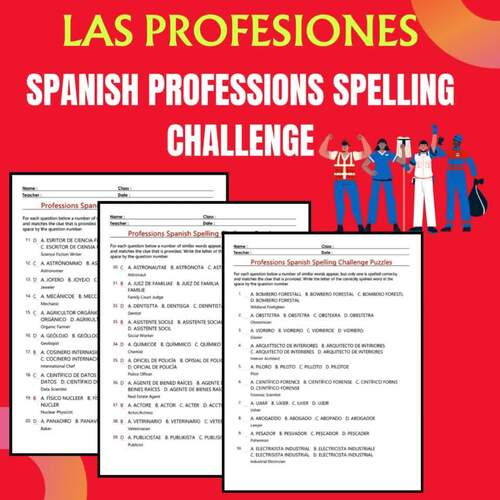 Spanish Jobs & Professions Spelling Challenge Vocabulary Puzzles ...