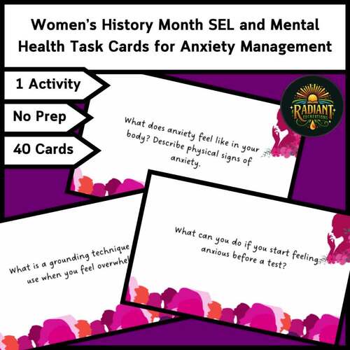 Women’s History Month SEL and Mental Health Task Cards for Anxiety ...