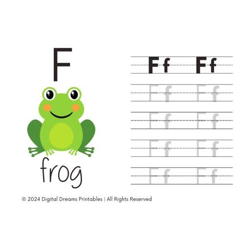 Tracing Letters Practice F for Frog Booklet Uppercase, Lowercase, Blank