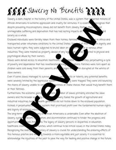 Why Slaves Didn't Benefit from Slavery Reading Comprehension Worksheet ...