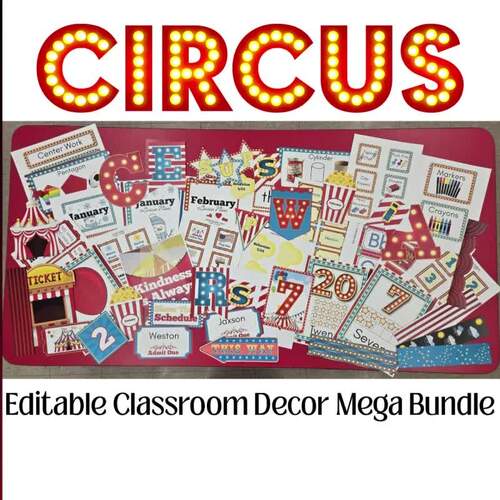Circus Classroom Decor Mega Bundle | Editable Big Top Preschool Printables