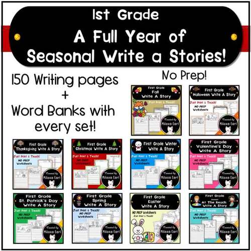 First Grade 150 Writing Pages + 20 Word Banks *A Full Year of Writing ...