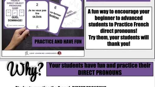 French Direct Object Pronouns Grammar Game - Quel Dommage | TPT