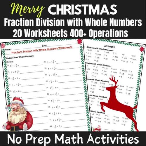Christmas Math Dividing Whole Numbers by Unit Fractions Bundle of 20 ...