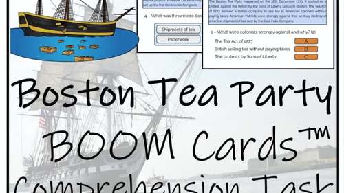 Boston Tea Party - 3rd Grade & 4th Grade BOOM Cards™ Comprehension Activity