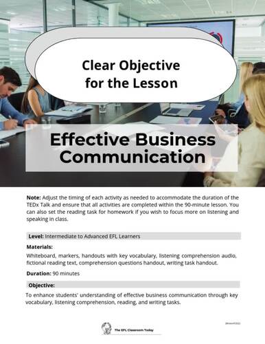Communication - LESSON PLAN by The EFL Classroom Today | TPT