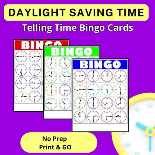 Daylight Savings Time Bingo Cards No Prep Fun Time telling No Prep activity