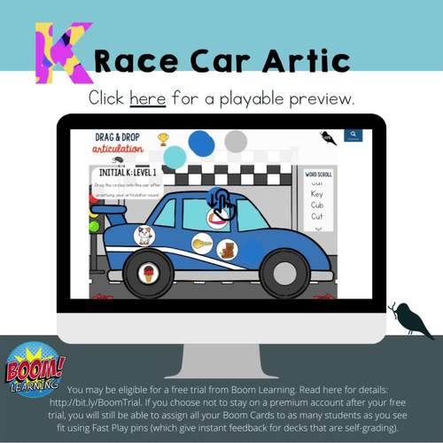 K Race Car Boom™ Cards & Printable Dot Art Articulation Worksheets