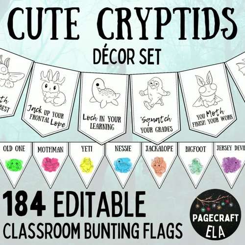 Cute Cryptid Bunting | Cryptozoology Theme | Editable Text | Mythical ...