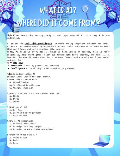 Get to Know About AI in Daily Life :AI Vocabulary Worksheet Pack