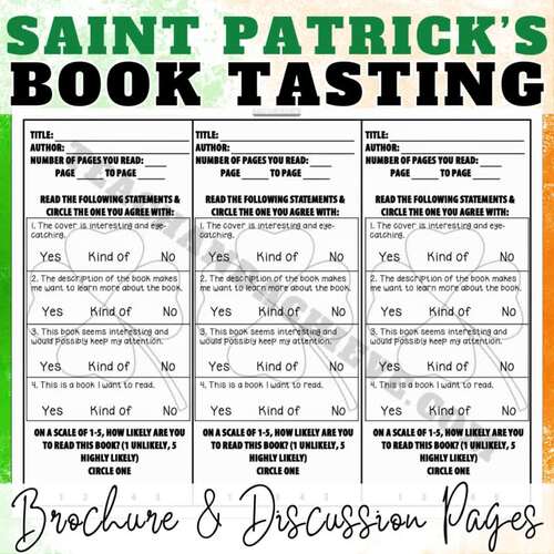Book Tasting Trifold Brochure Handout & Discussion Pages - Saint ...
