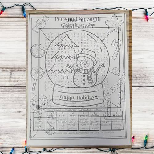 Christmas Activities Word Search Maze Affirmations Color by number