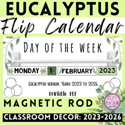 Flip Calendar | Day of the Week | Eucalyptus Classroom Décor Whiteboard ...