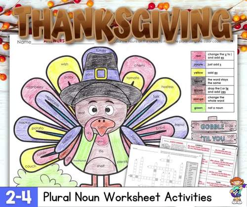Thanksgiving Plural Noun Puzzle Worksheets - No Prep Activities | TpT