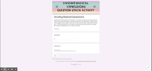 Dividing Radical Expressions with Variables Activity for Algebra 2