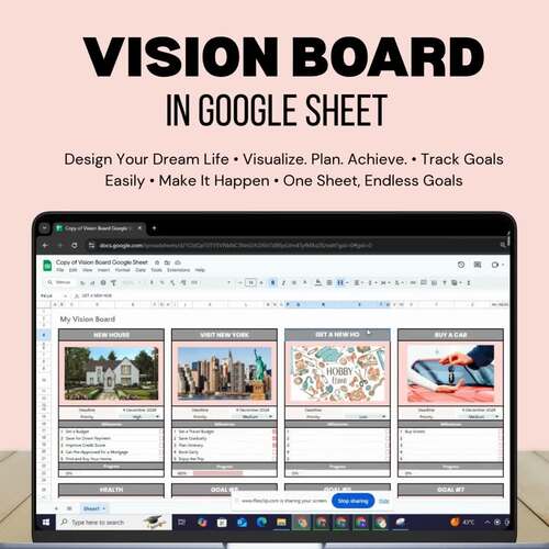 Growth Mindset Vision Board Google Sheet template | Single tab Sheet