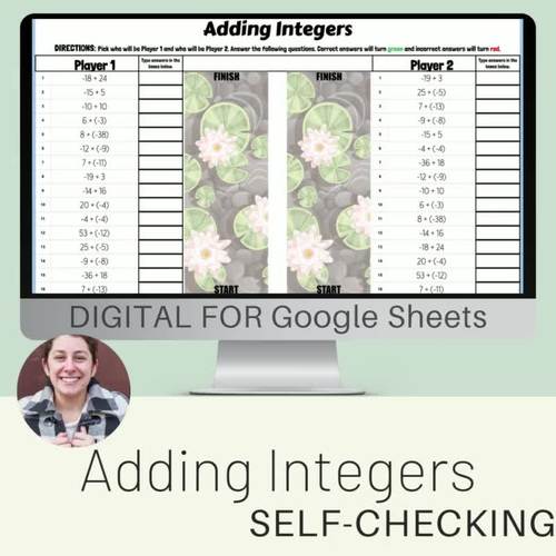 Adding Integers - 2 Player Self-Checking Game by Math with Ms Baron
