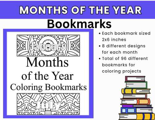 Months of the Year Coloring Bookmarks – 96 Printable Designs | TPT