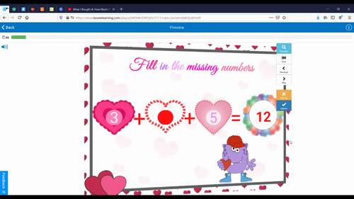 Valentines Day Math Adding 3 Numbers Missing Addends Boom Cards