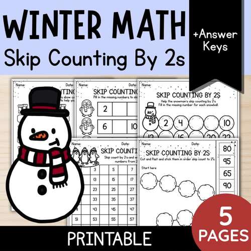 Winter Math: Skip Counting By 2s Worksheets | First and Second Grade