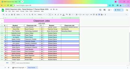 Editable Classroom Jobs, Google Sheets Classroom Job Chart, Student ...
