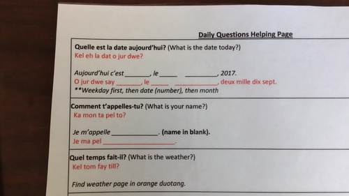 Grade 6-8 Core French Daily Questions Handout (with&without ...