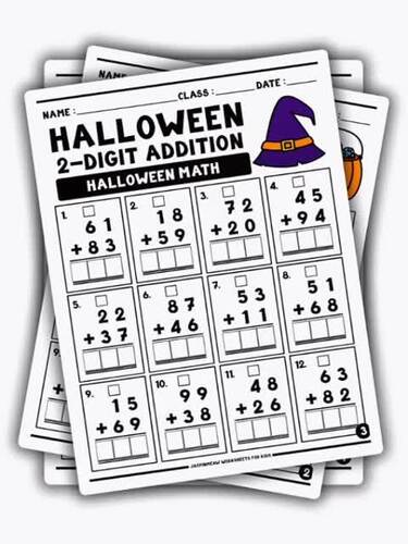 HALLOWEEN 2-DIGIT ADDITION & SUBTRACTION MATH PRACTICE | WITH&WITHOUT ...