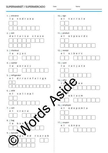 Spanish English Bilingual Vocabulary Worksheets Cards Puzzles Games ...