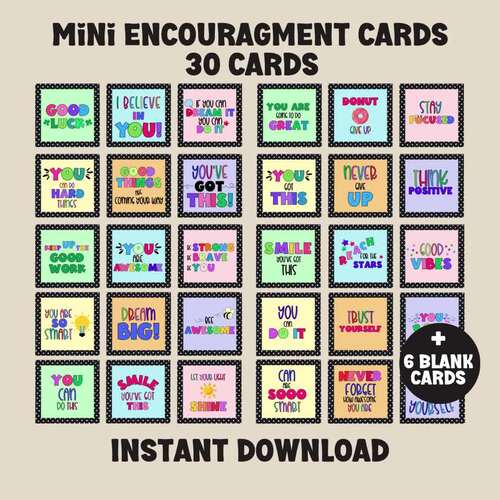 Mini Encouragement Cards, Printable Test Encouragment, Positive Desk Notes