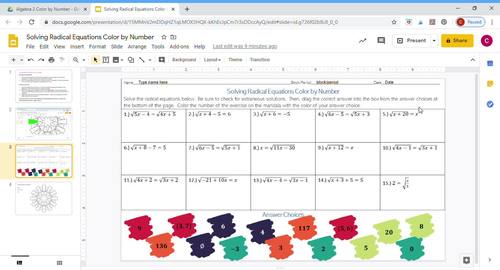 Solving Radical Equations Google Apps Color by Number *Digital* by ...