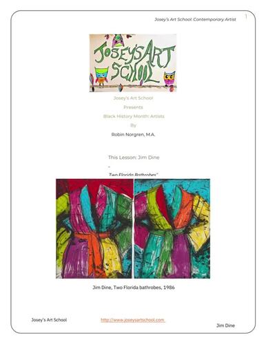 Jim Dine Art Lesson Pop Art Writing Activity Grade 1st to 4th Grade