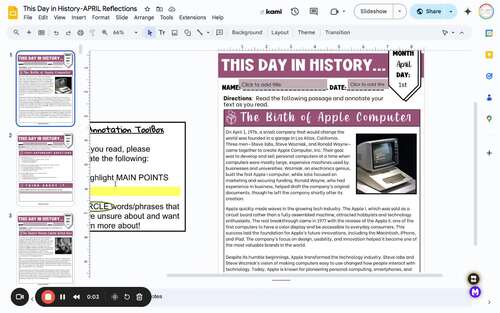 This Day in History Bellringer - April - Reading Passages - Digital