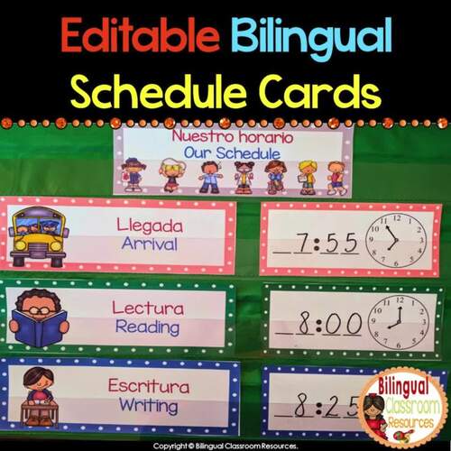 Editable Bilingual Decoración para la Clase: Tarjetas para el horario ...