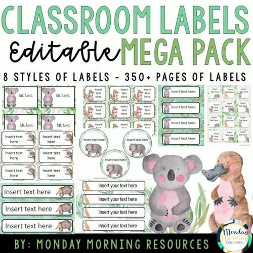 Editable Native Australian Animal Classroom Labels MEGA Pack | TPT