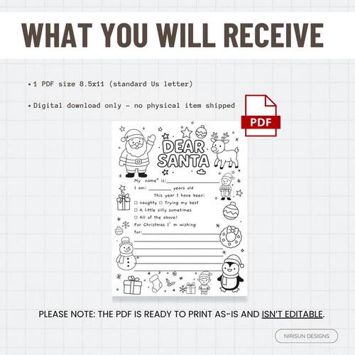 Dear Santa Letter Printable | Christmas Wish List Activity Kids ...