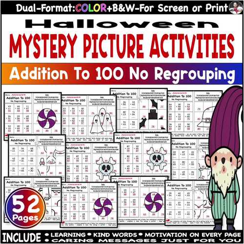 Addition wihtin 100 Without regrouping | Halloween Mystery Pictures ...