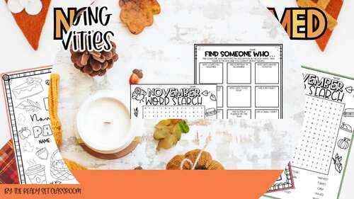 November Printable Activities, Fall Activities for Upper Elementary No Prep