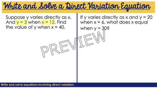 Write and Solve Direct Variation Equations PowerPoint by Almighty Algebra