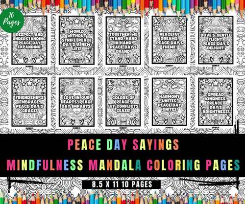 Peace Day Sayings, Door Decoration Mindfulness Mandala Coloring Pages ...